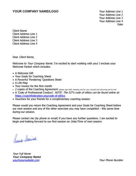 Coaching Welcome Packet | Coaching Templates from The Coaching Tools ...