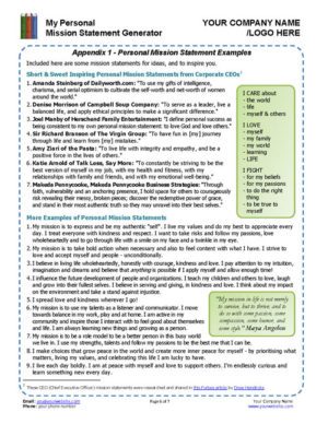 Personal Mission Statement Generator Workbook | Coaching Tools from The ...